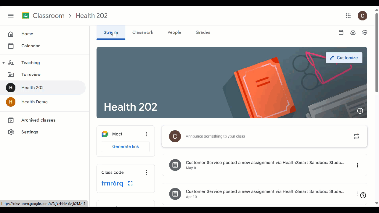 Teacher Guide: Using HealthSmart with Google Classroom Version 1
