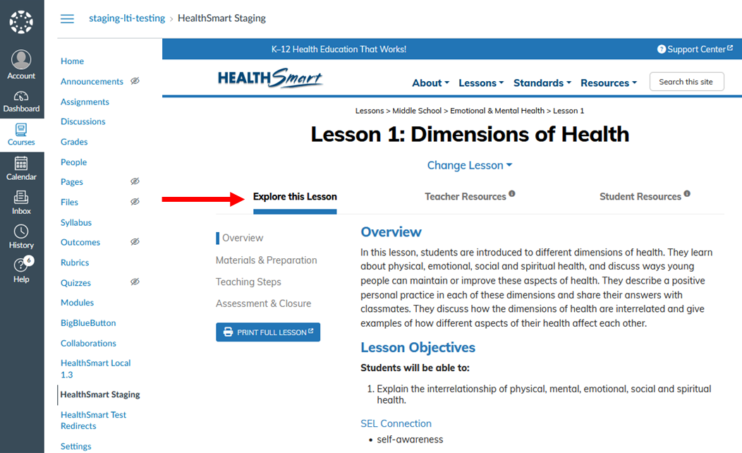 Teacher Guide: How to use HealthSmart with Canvas
